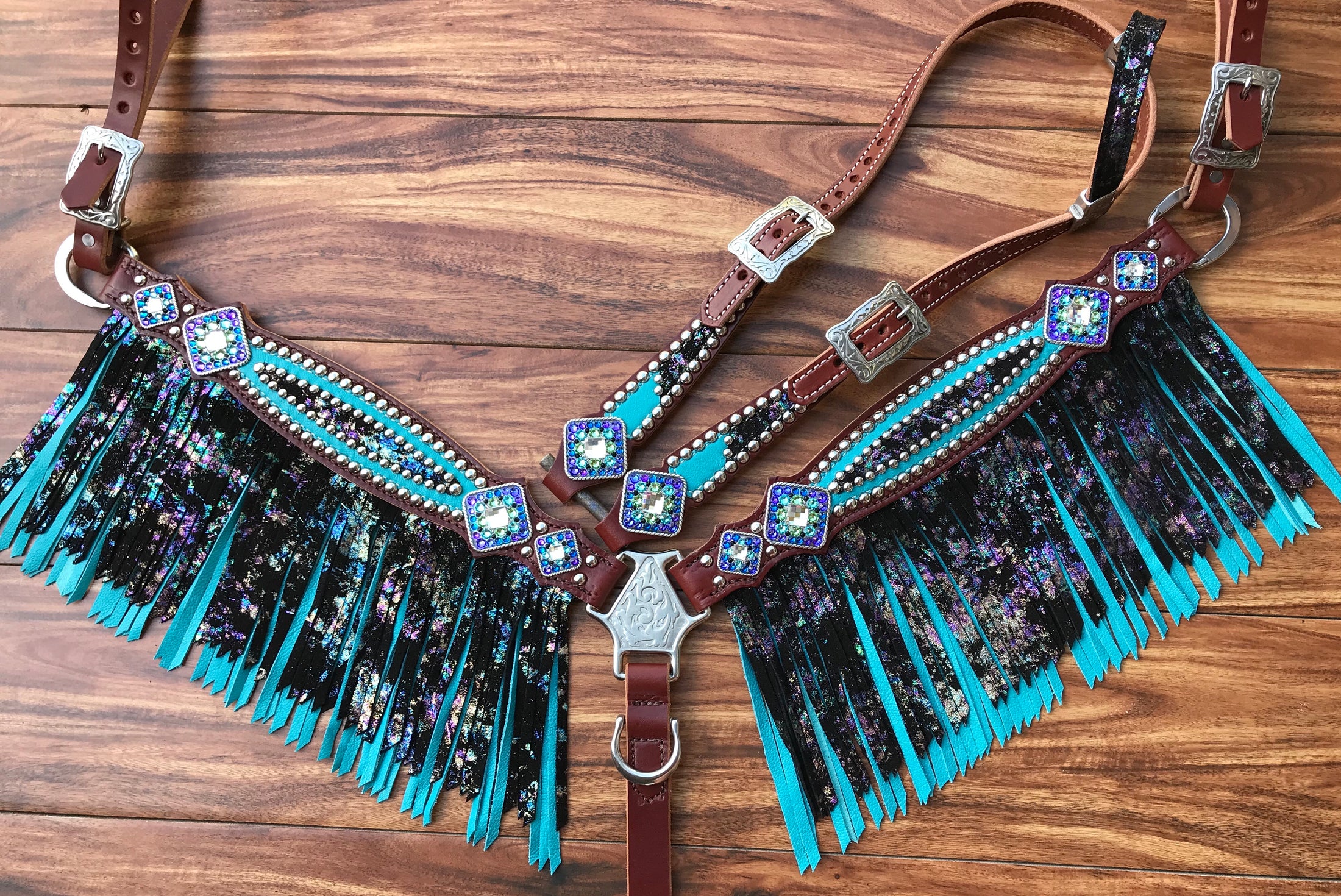 Turquoise with Northern Lights overlay and Double Layered Fringe ...